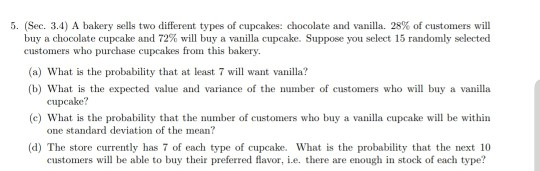Solved 5. (Sec. 3.4) A bakery sells two different types of | Chegg.com