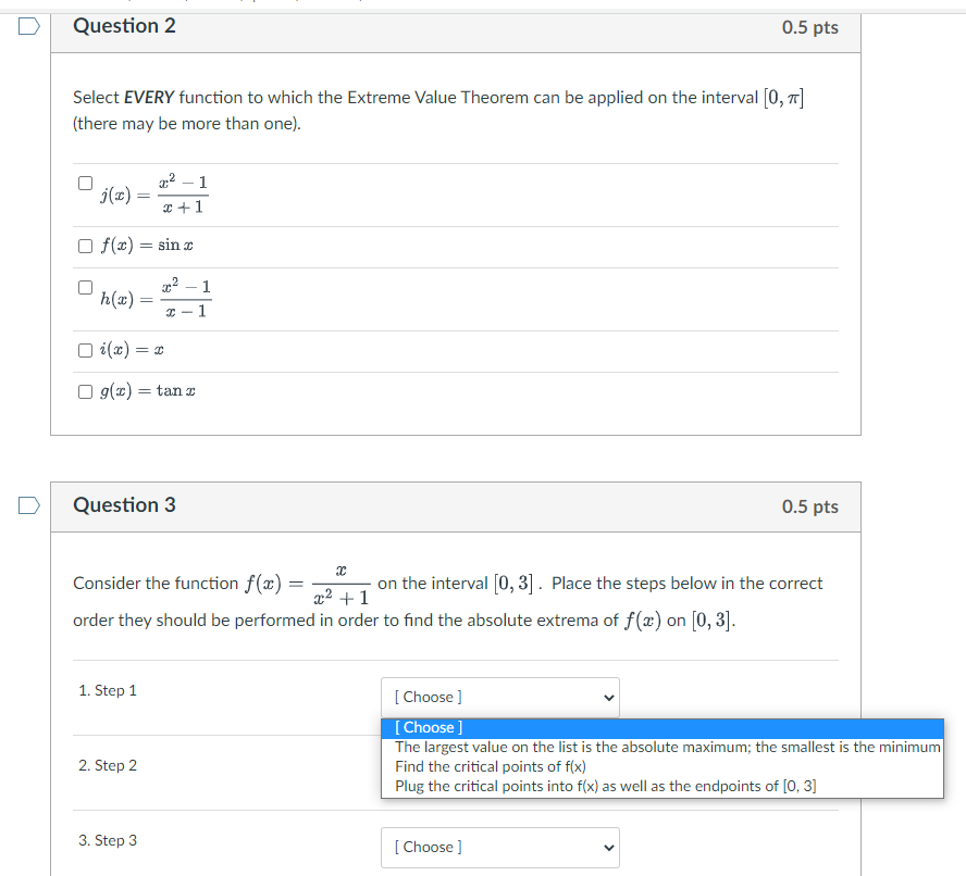 Solved Select EVERY function to which the Extreme Value | Chegg.com
