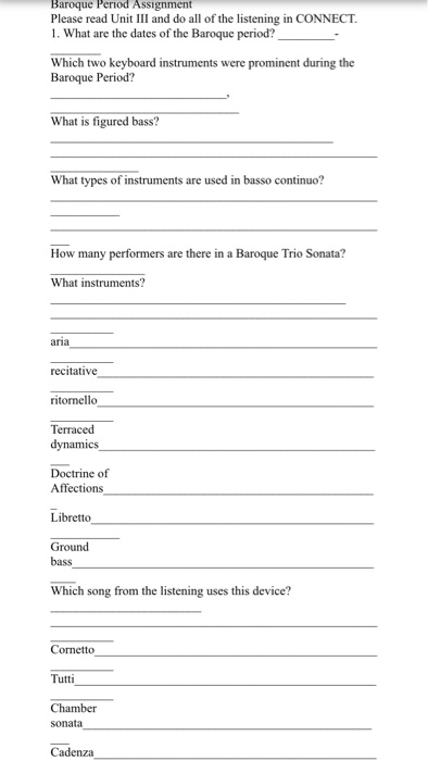 Solved Baroque Period Assignment Please read Unit III and do | Chegg.com