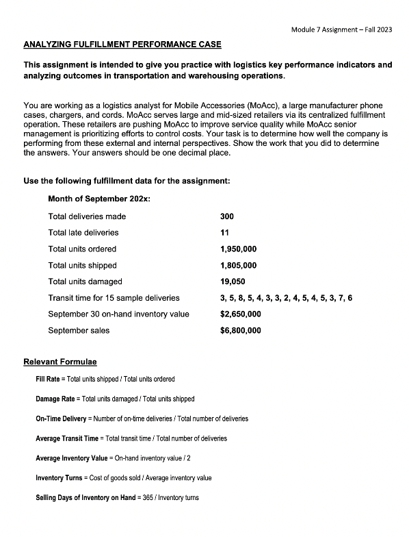 Solved Module 7 Assignment - Fall 2023 ANALYZING FULFILLMENT | Chegg.com