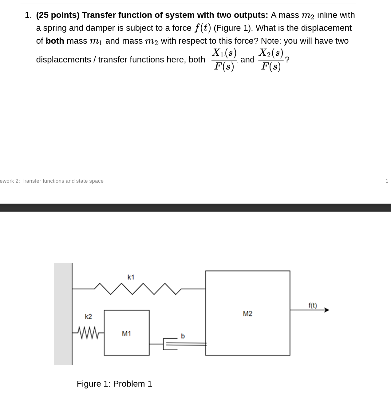 Solved Transfer function of system with two outputs: A mass | Chegg.com