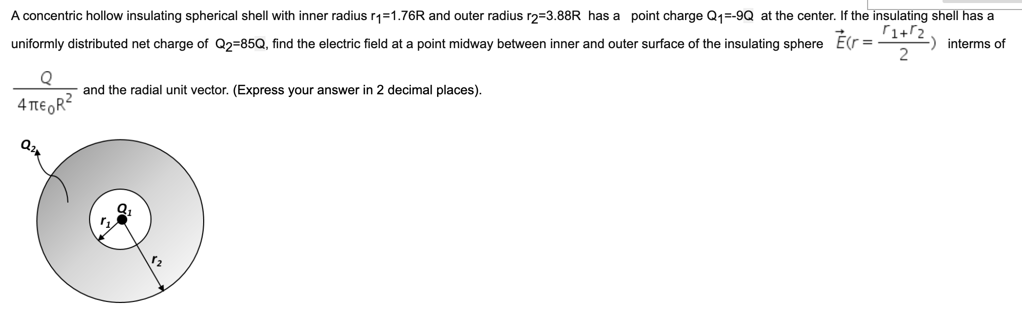 Solved A concentric hollow insulating spherical shell with | Chegg.com