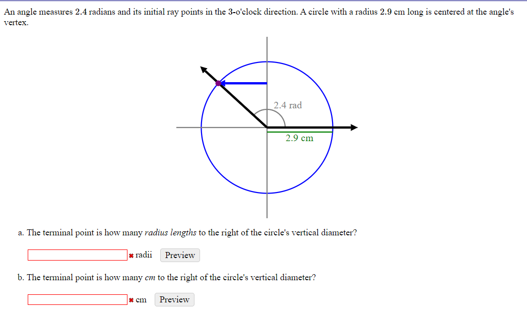 Solved An angle measures 2.4 ﻿radians and its initial ray | Chegg.com