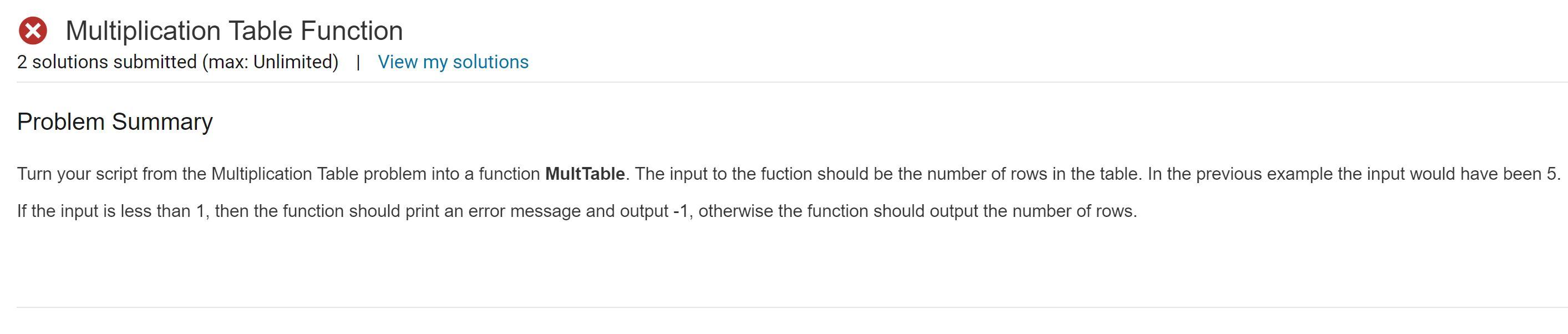 Solved Multiplication Table Function 2 solutions submitted | Chegg.com