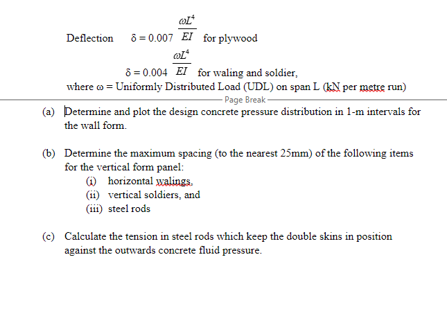 Solved Formwork Design A wall form panel is to be designed | Chegg.com