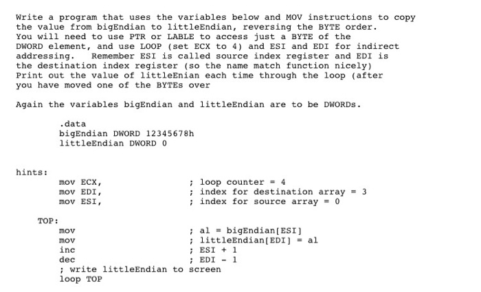 Solved Using x86 assembly, please complete the loop in the | Chegg.com