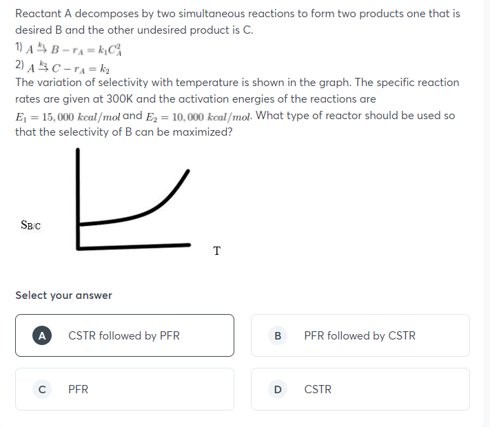 Solved Reactant A decomposes by two simultaneous reactions | Chegg.com