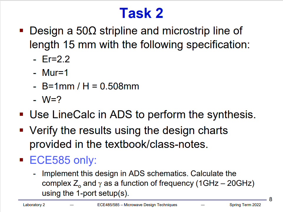Task 2 . Design a 500 stripline and microstrip | Chegg.com