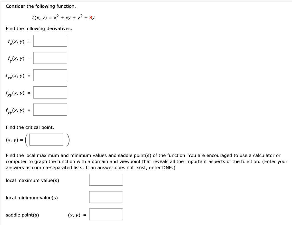 Solved Consider the following function. f(x, y) = x2 + xy + | Chegg.com