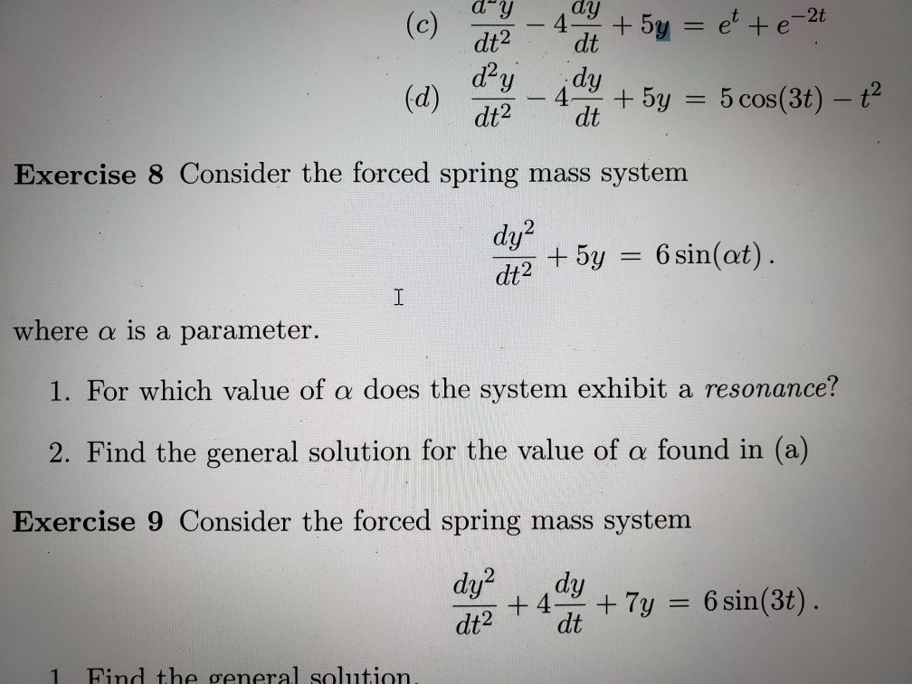 Solved dy dy dt2 dt cos(3t) 2 Exercise 8 Consider the forced | Chegg.com