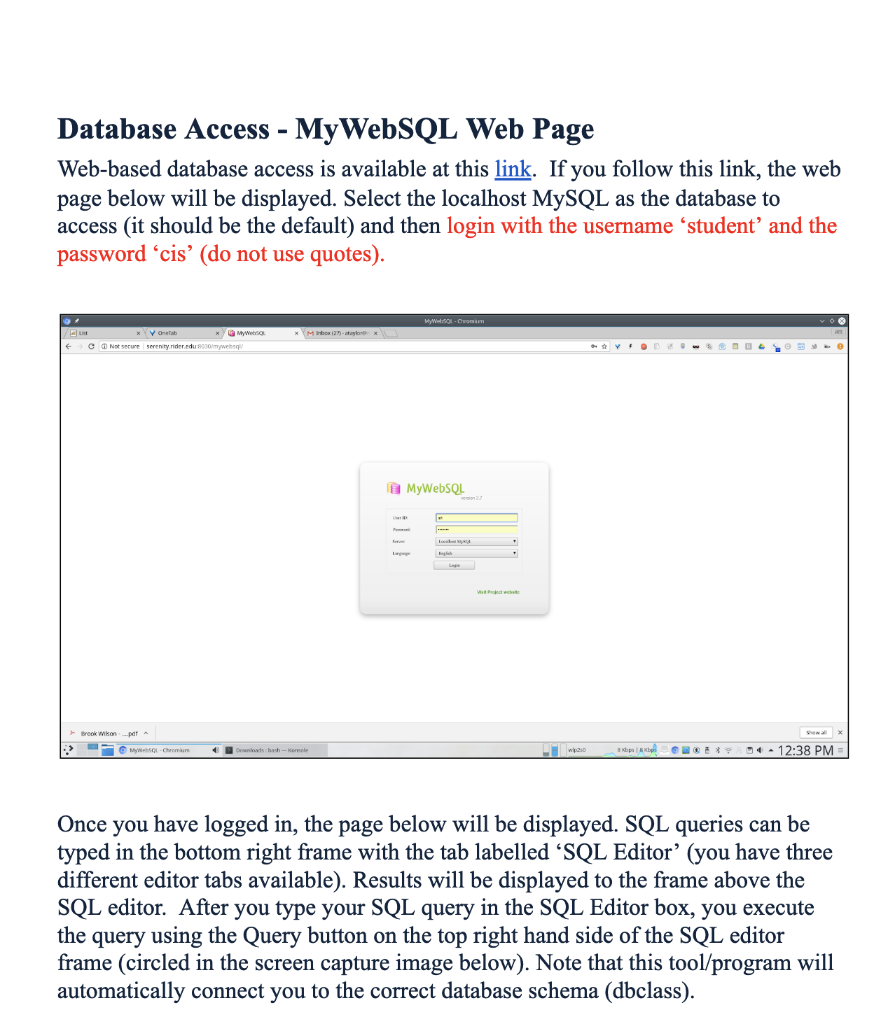 Database Access-MyWebSQL Web Page Web-based database | Chegg.com