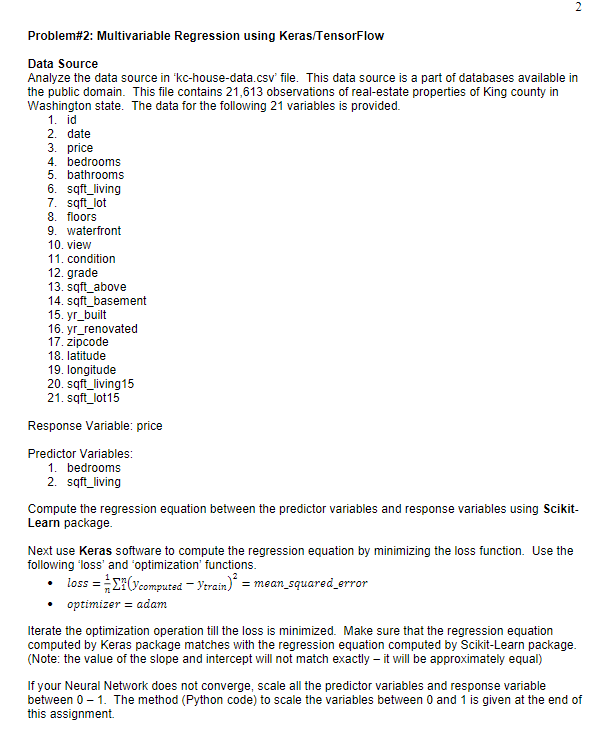 Solved Problem\#2: Multivariable Regression using | Chegg.com