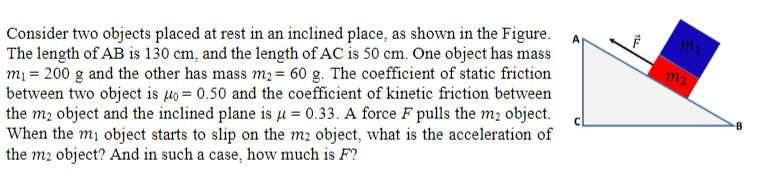 Solved Consider two objects placed at rest in an inclined | Chegg.com