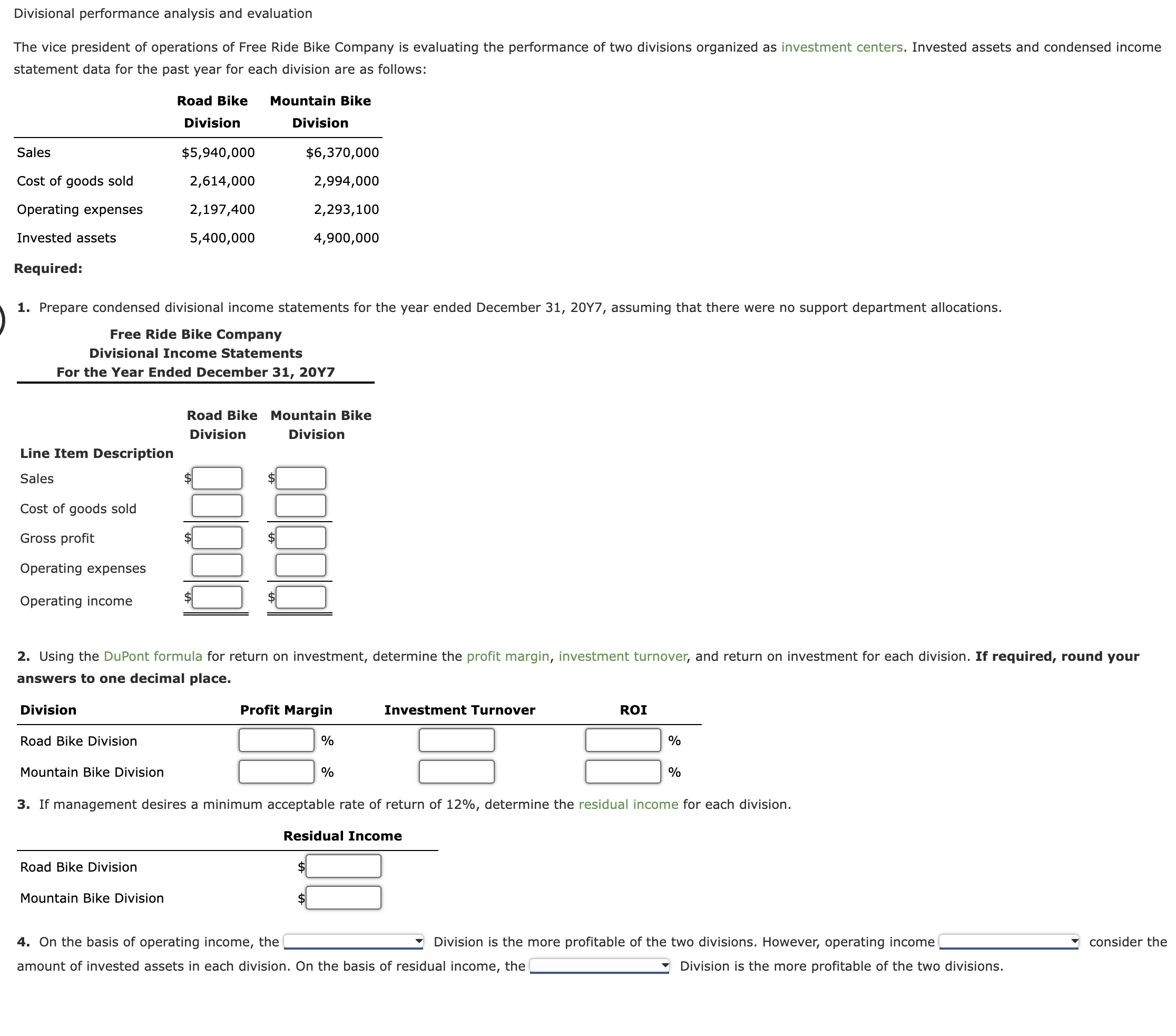 Solved Divisional performance analysis and | Chegg.com