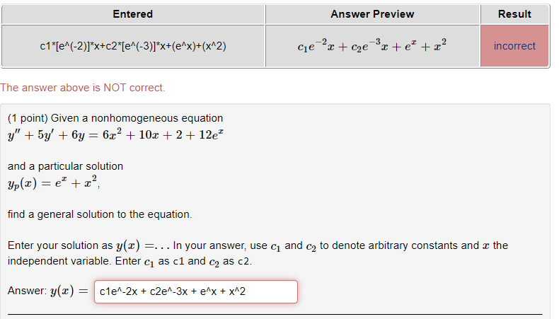 Solved (1 ﻿point) ﻿Given a nonhomogeneous | Chegg.com