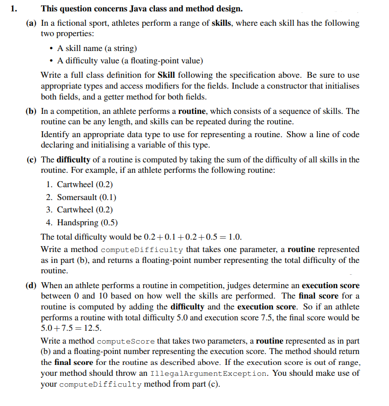 1. This question concerns Java class and method | Chegg.com