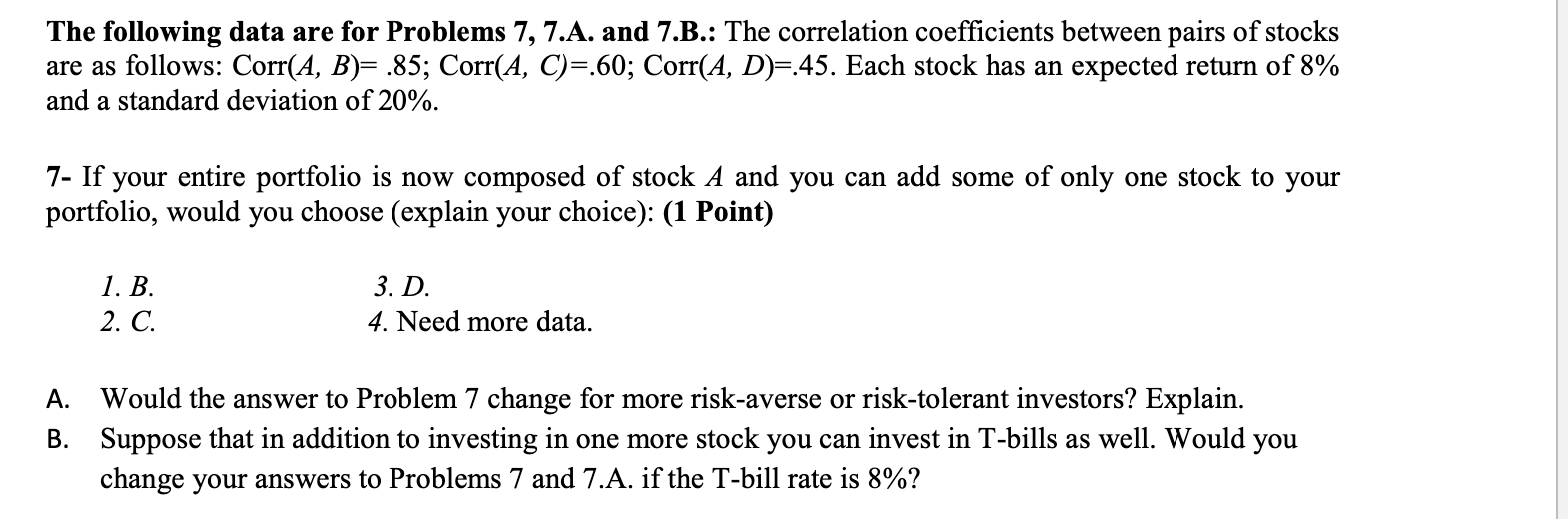 Solved The following data are for Problems 7, 7.A. and 7.B.: | Chegg.com