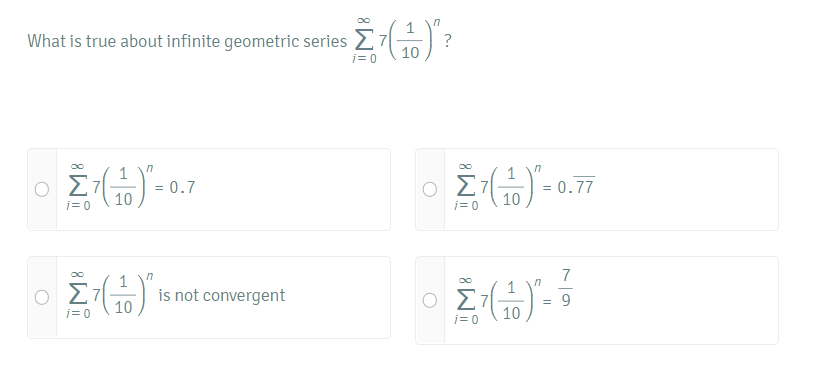 Solved What is true about infinite Π ο Σ Σ (16) -0.7 10 0 Π | Chegg.com