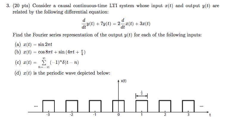 Solved 3. (20 pts) Consider a causal continuous-time LTI | Chegg.com Solved 3. (20 pts) Consider a causal continuous-time LTI | Chegg.com