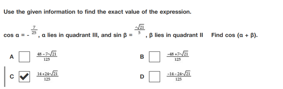 Solved Use the given information to find the exact value of | Chegg.com