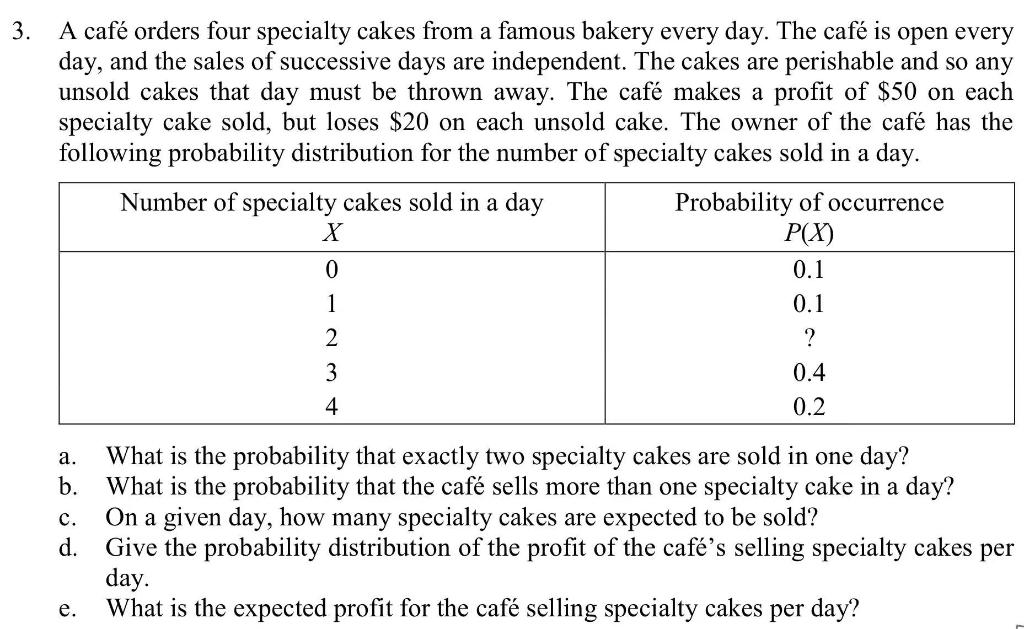 Solved A café orders four specialty cakes from a famous | Chegg.com