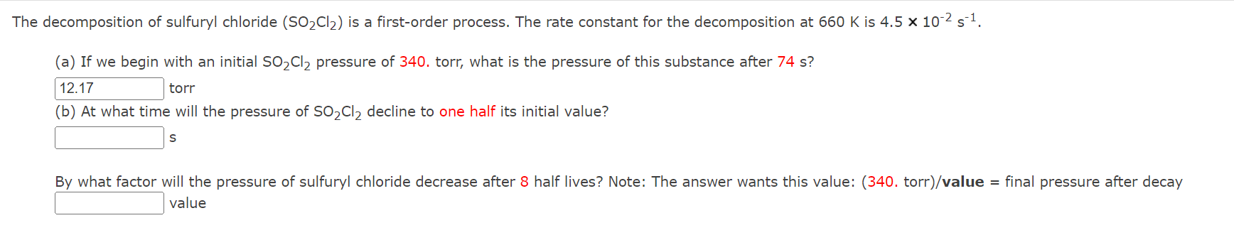 Solved The decomposition of sulfuryl chloride (SO2Cl2) is a | Chegg.com