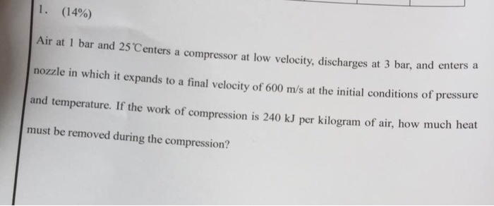 Solved Air at 1 bar and 25 degree C enters a compressor at | Chegg.com