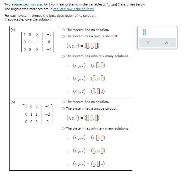 Solved Two Augmented Matrices For Two Linear Systems In The