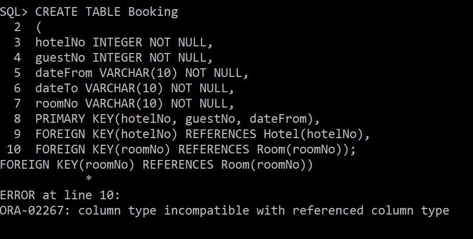 Solved How can I fix this Oracle sql error with the Booking | Chegg.com