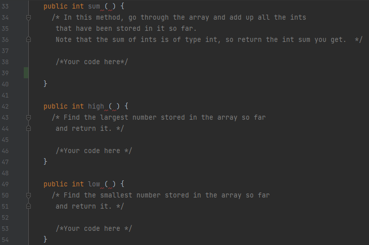 Solved public int sum ( ){ /∗ In this method, go through the | Chegg.com