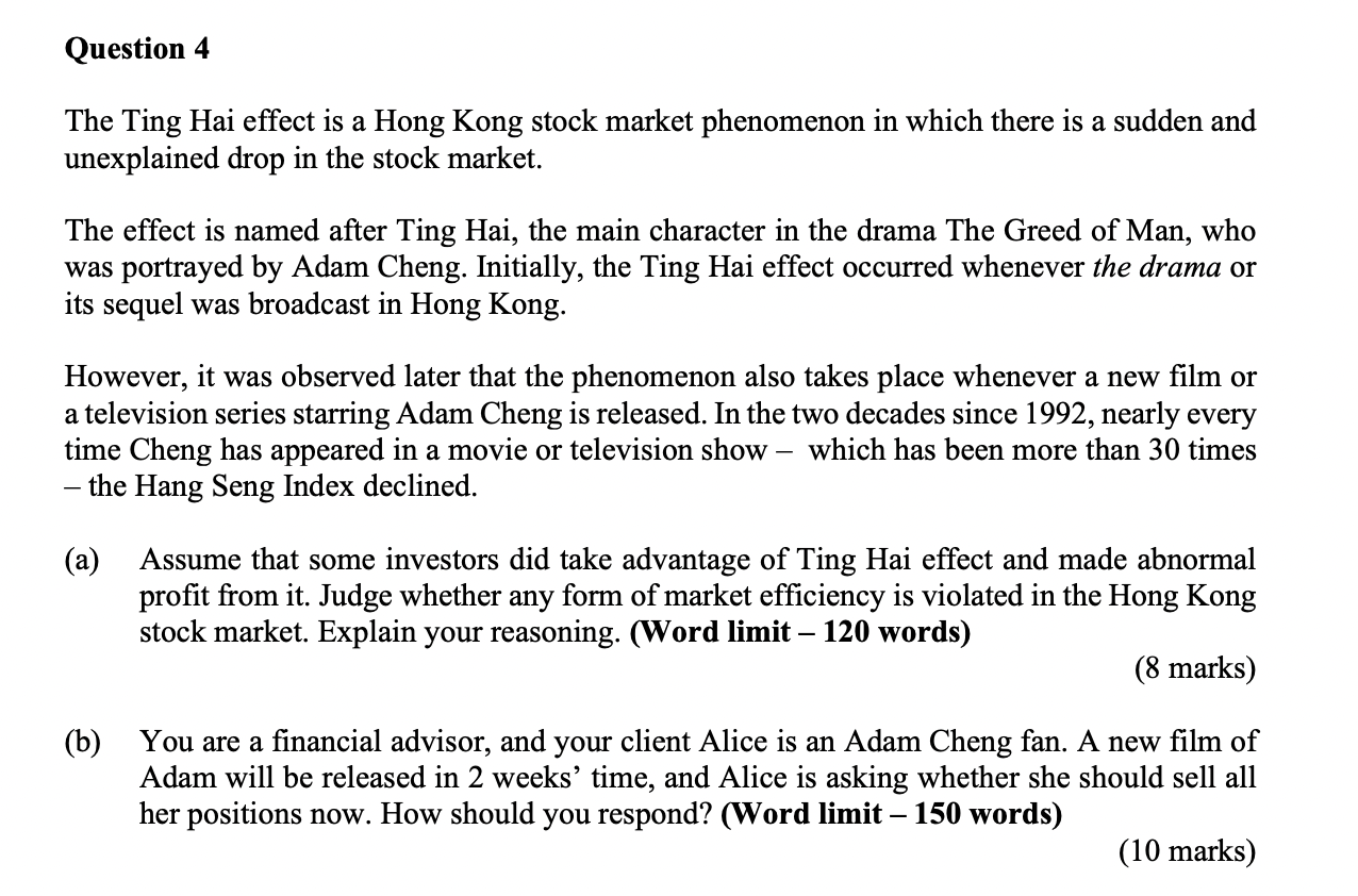 Solved The Ting Hai effect is a Hong Kong stock market | Chegg.com
