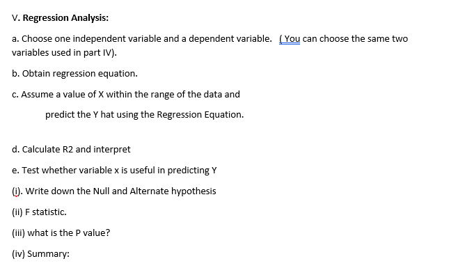 Solved V. Regression Analysis: a. Choose one independent | Chegg.com