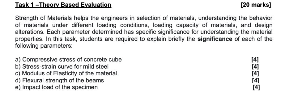Solved Task 1 -Theory Based Evaluation [20 marks] Strength | Chegg.com