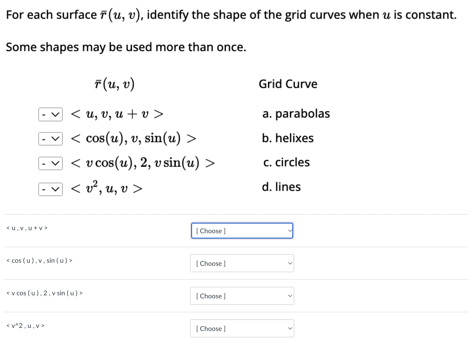 Solved For each surface rˉ(u,v), identify the shape of the | Chegg.com