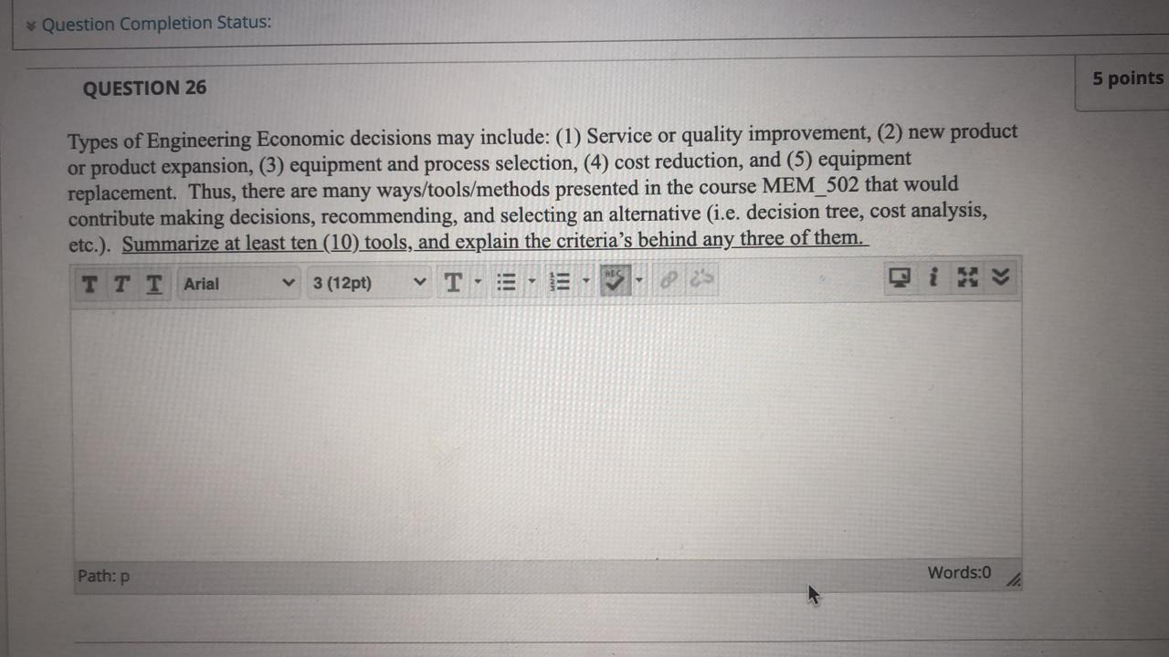 * Question Completion Status: QUESTION 26 5 points | Chegg.com