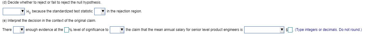 Solved (d) Decide whether to reject or fail to reject the | Chegg.com