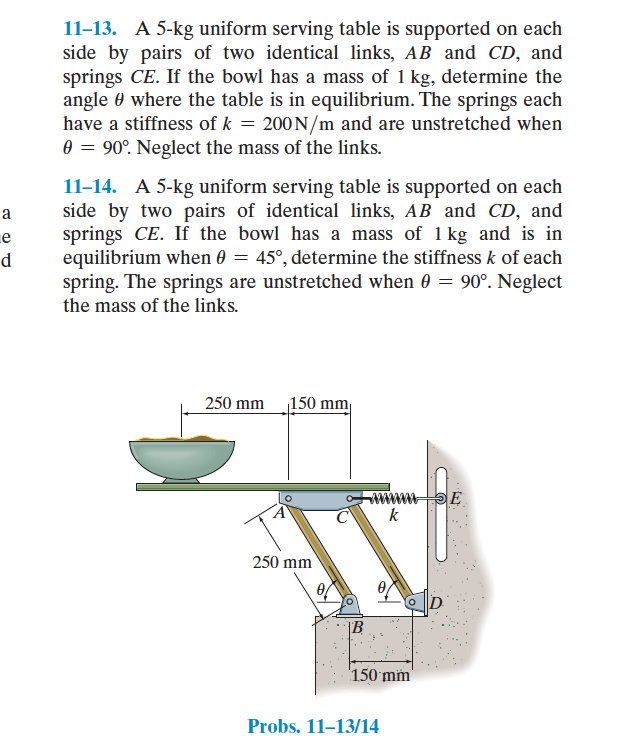 Solved 11-13. A 5-kg uniform serving table is supported on | Chegg.com