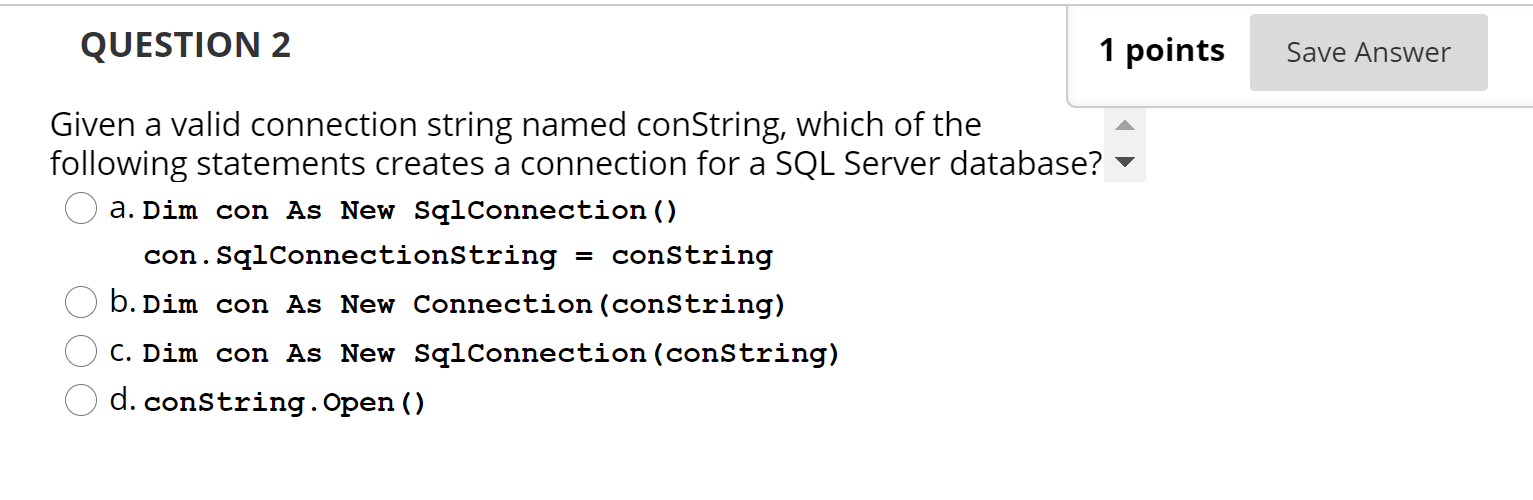 Solved QUESTION 2 1 points Save Answer Given a valid | Chegg.com