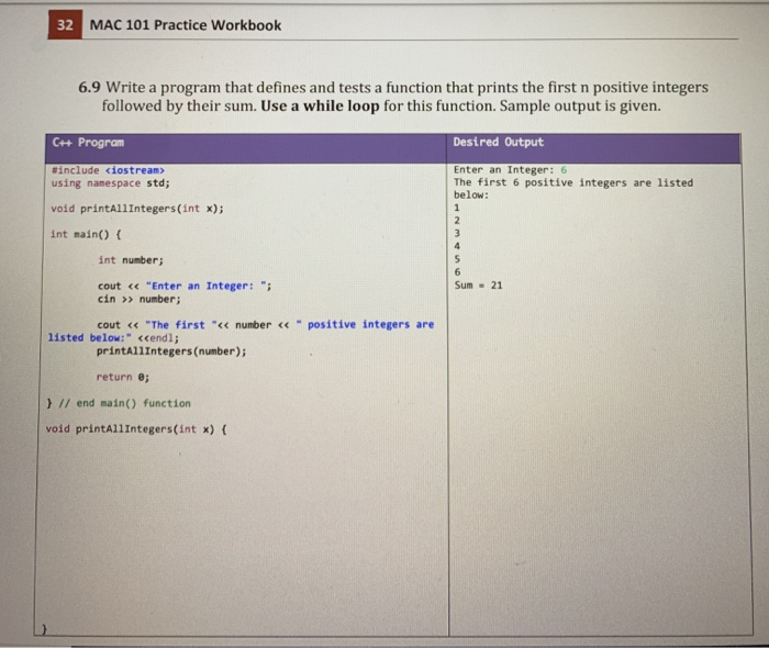 Solved 32 MAC 101 Practice Workbook 6.9 Write a program that | Chegg.com