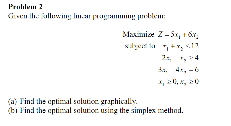 Problem 2 Given the following linear programming | Chegg.com