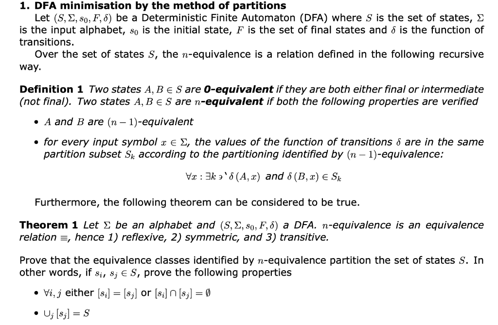 Solved 1. DFA minimisation by the method of partitions Let | Chegg.com