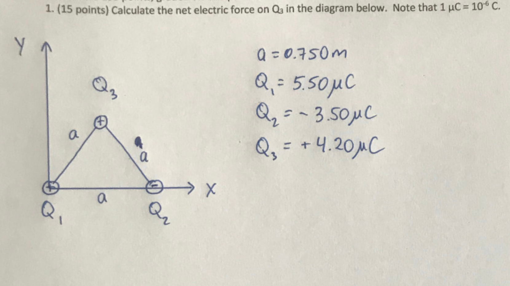 Solved 1. (15 points) Calculate the net electric force on Q3 | Chegg.com