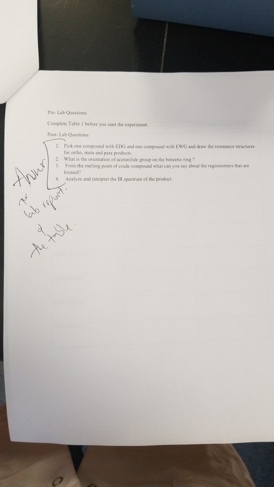 Solved Pre- Lab Questions: Complete Table 1 before you start | Chegg.com