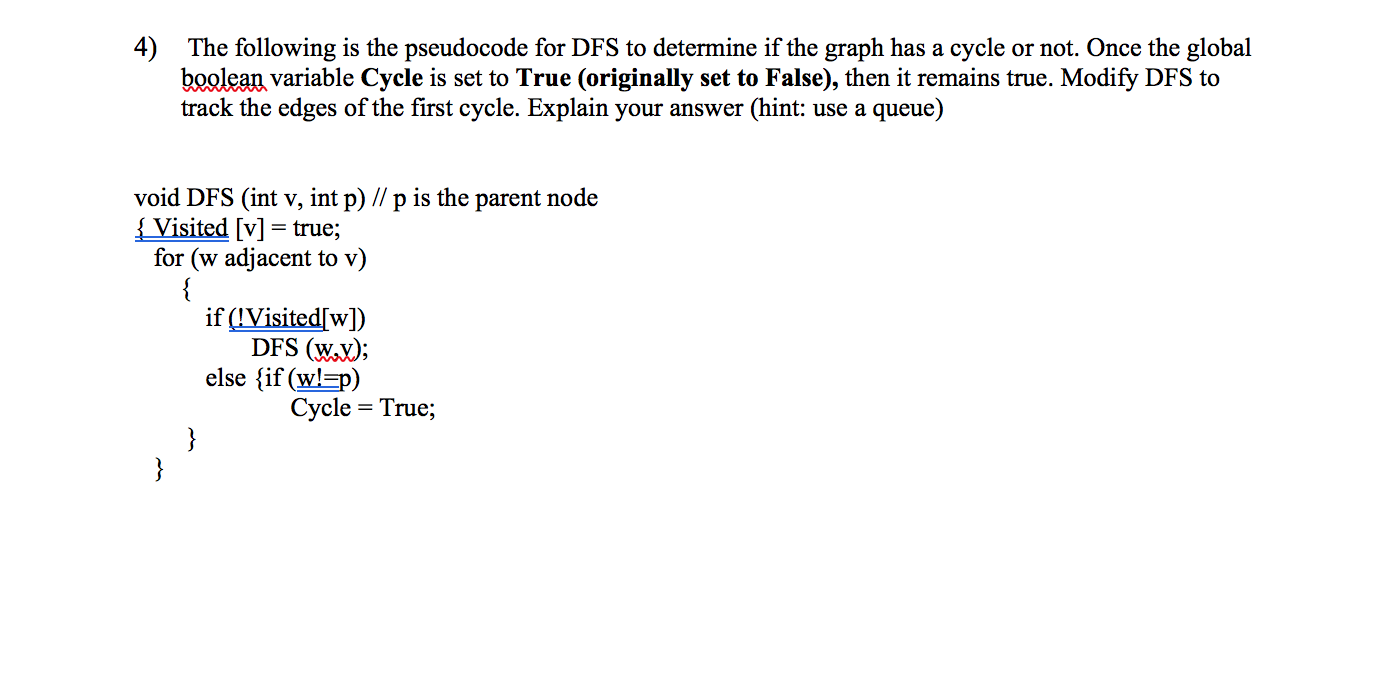 4) The following is the pseudocode for DFS to | Chegg.com