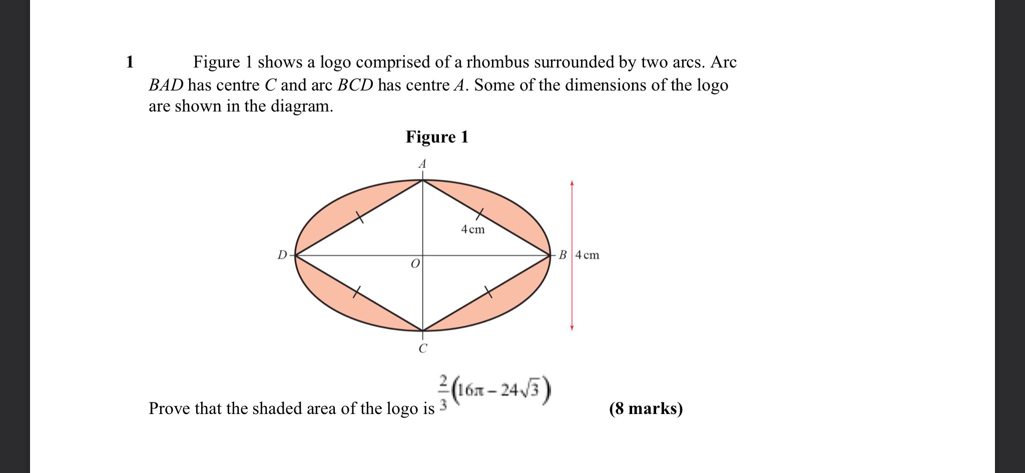 Solved 1 Figure 1 shows a logo comprised of a rhombus | Chegg.com
