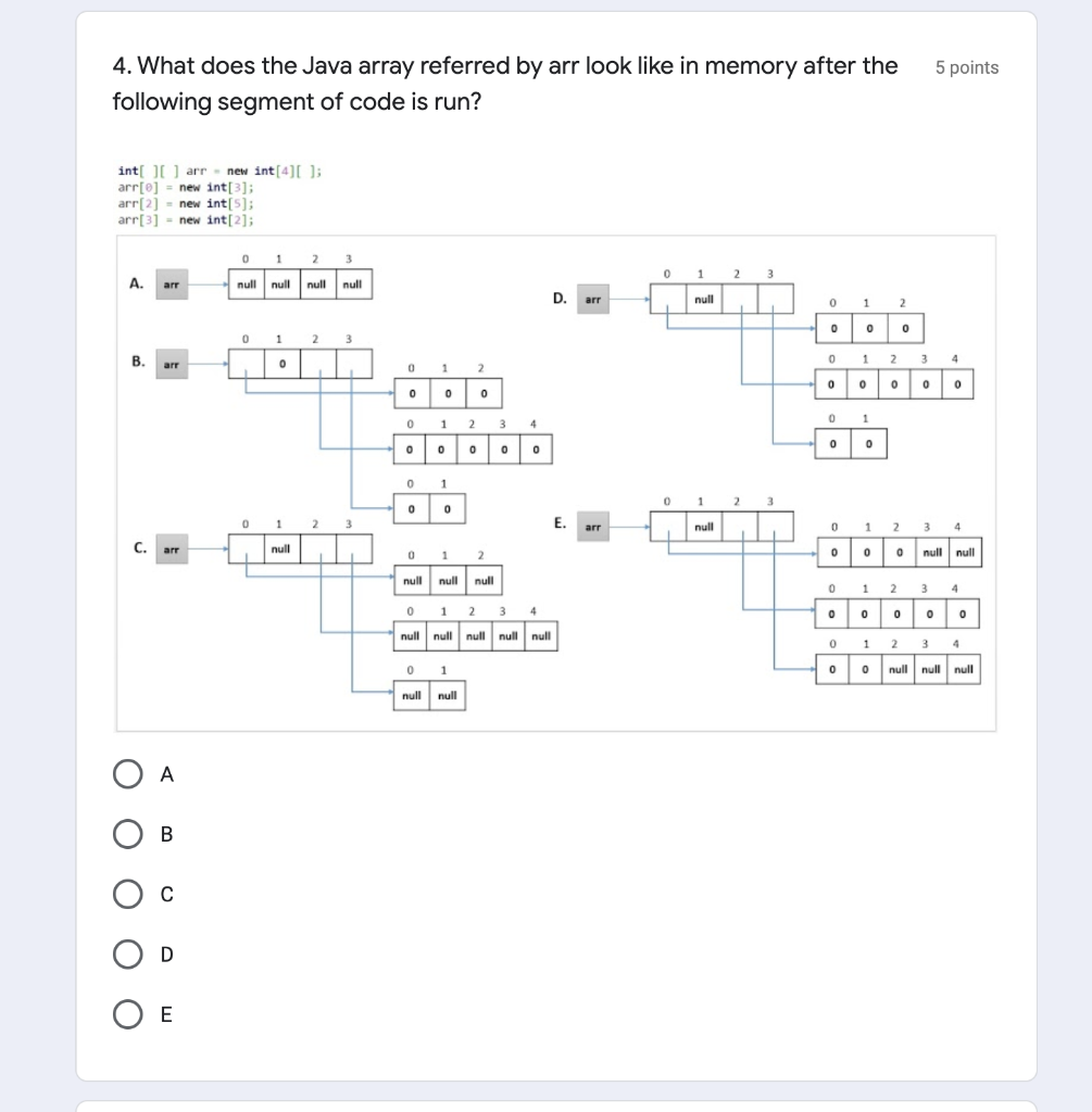Solved 5 points 1. Which line of code creates an array of | Chegg.com