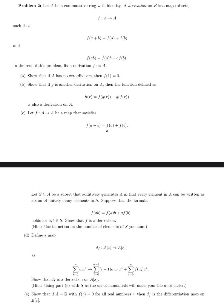 Solved Problem 2: Let A be a commutative ring with identity. | Chegg.com