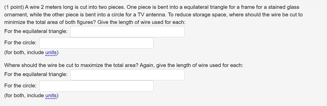 Solved (1 point) A wire 2 meters long is cut into two | Chegg.com