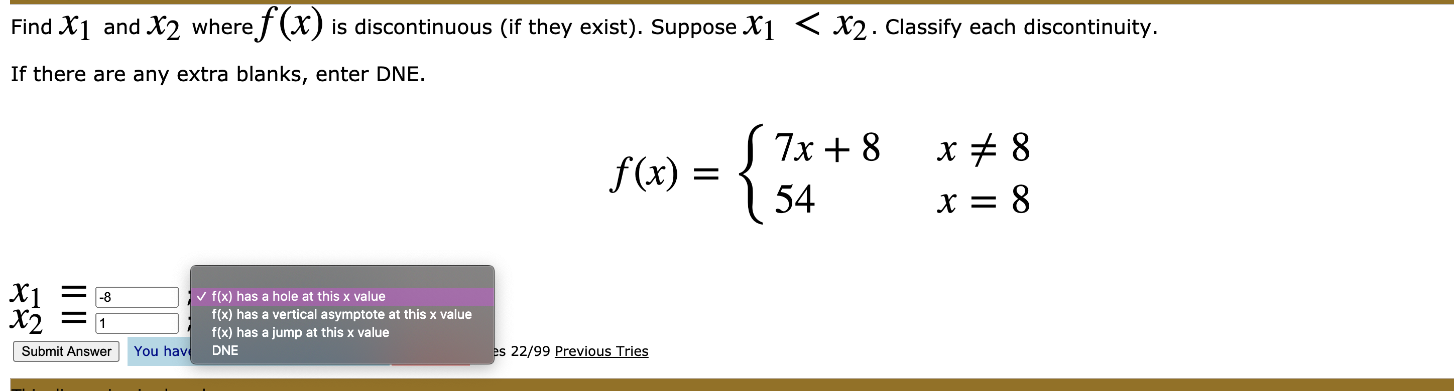 Solved Find X1 and X2 where f(x) is discontinuous (if they | Chegg.com