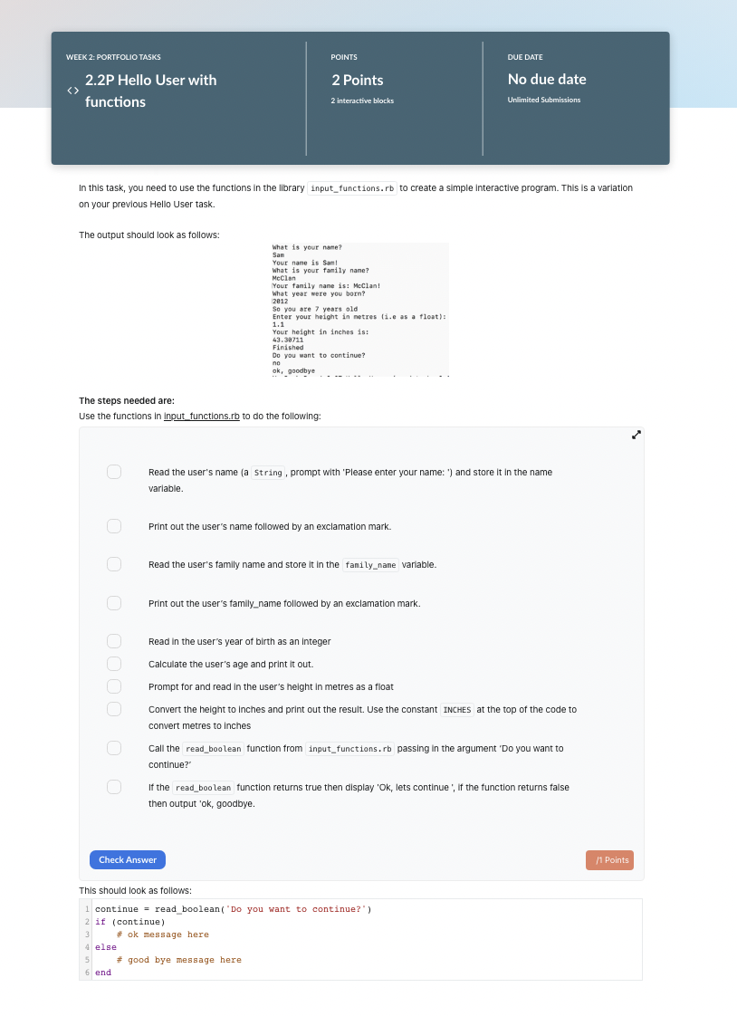 Solved Here is the provided code: hello_user.rb: require | Chegg.com